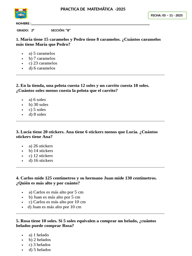 Practica de Matemática | PDF