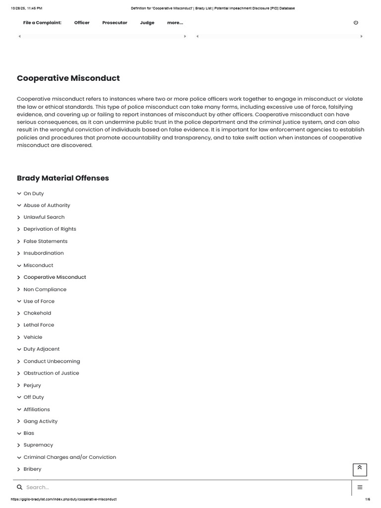 Definition For 'Cooperative Misconduct' - Brady List - Potential ...