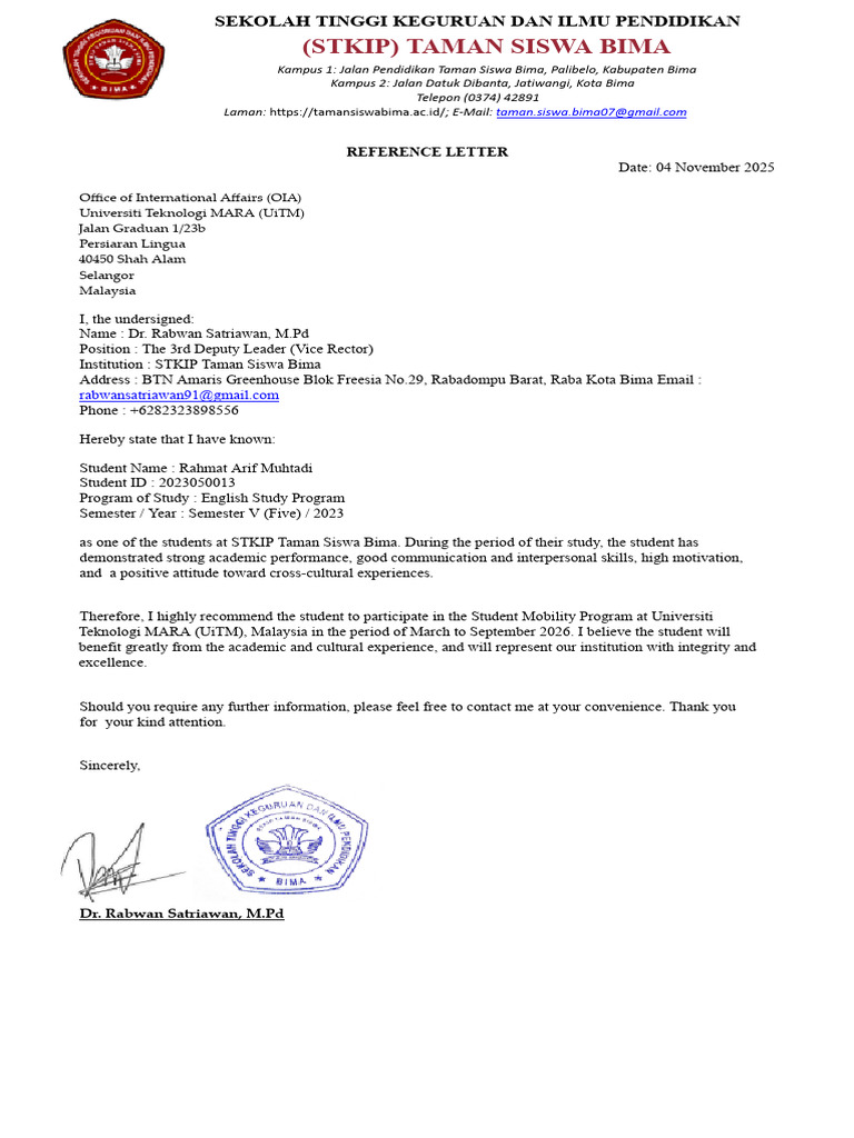 Reference Letter Deden | PDF