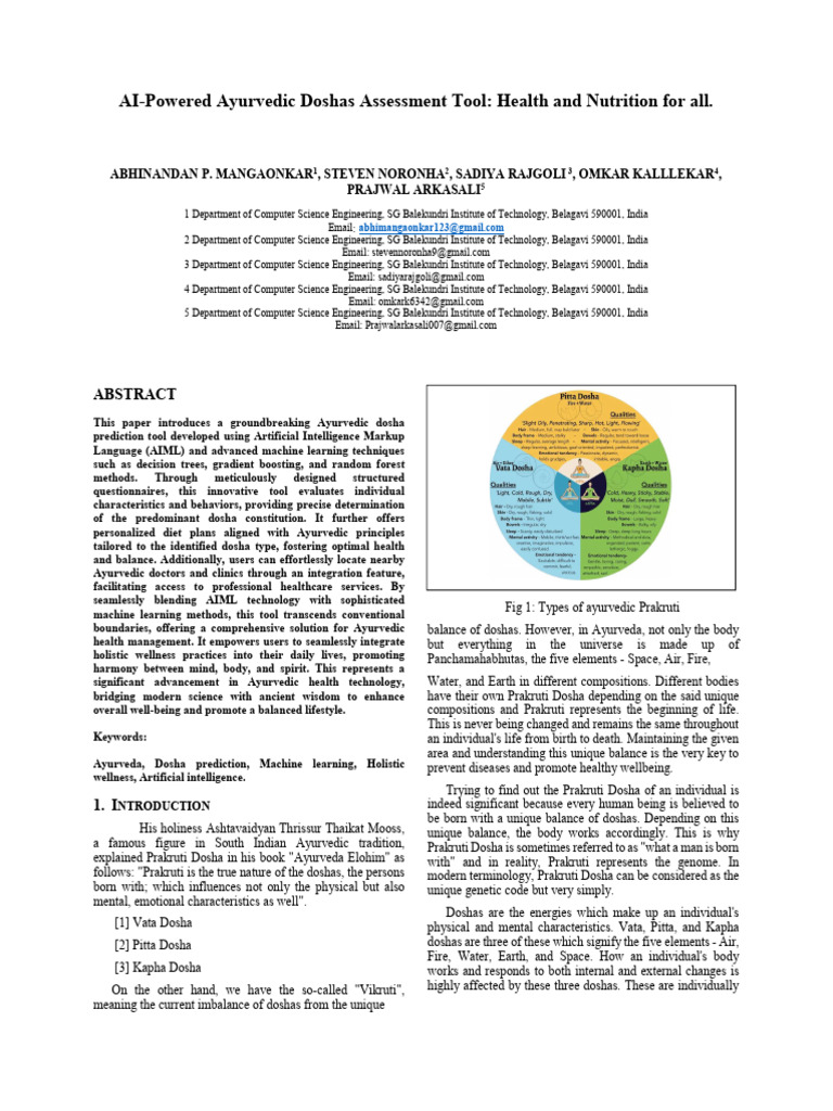 AI Ayurvedic Dosha Assessment Tool | PDF | Ayurveda | Machine Learning