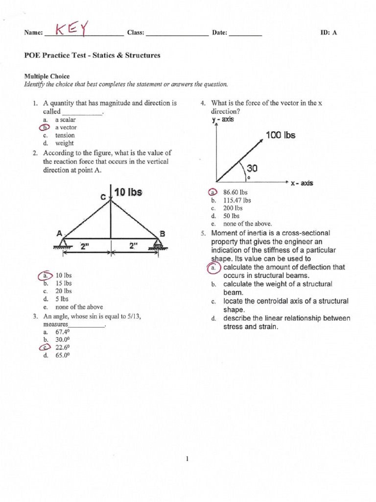 Statics and Structures Answer Key | PDF