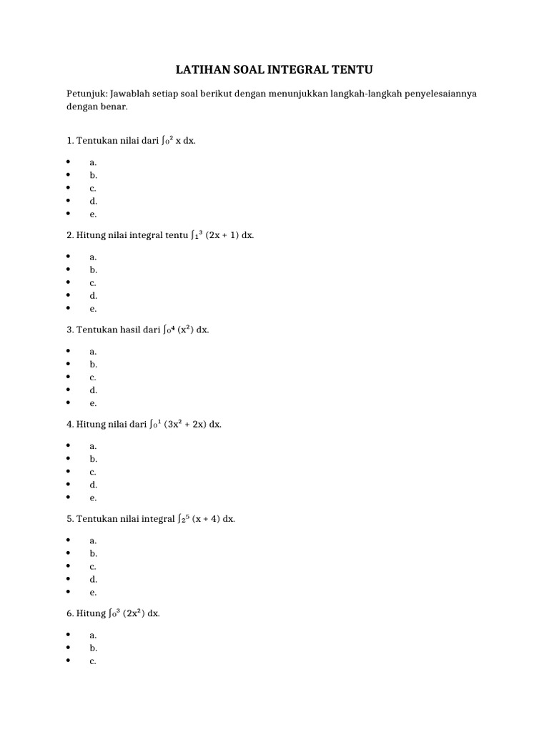 Latihan Soal Integral Tentu Tingkat Rendah | PDF