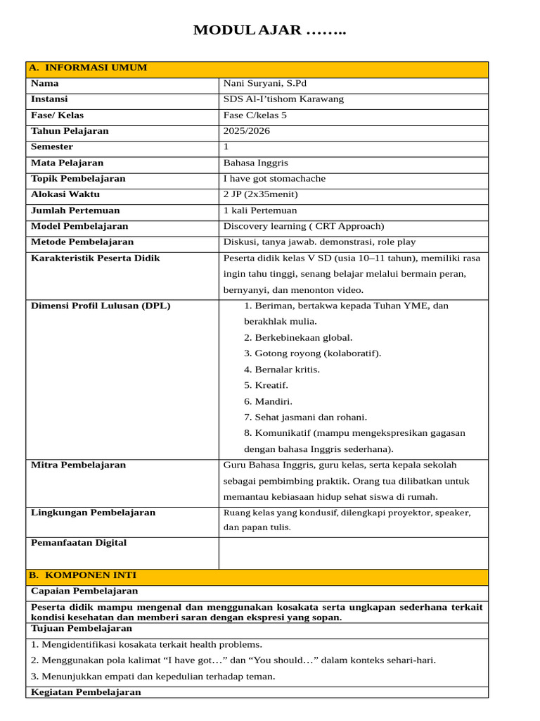 Template Modul Ajar Deep Learning | PDF