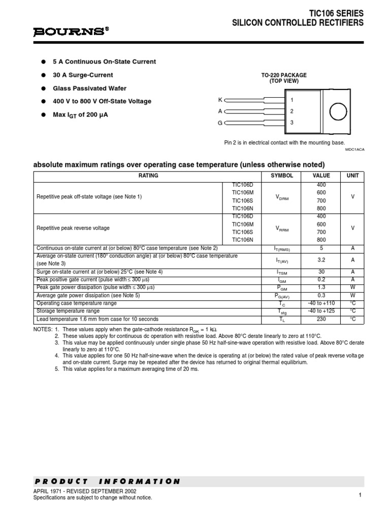 Tic 106 | PDF | Rectifier | Electrical Resistance And Conductance