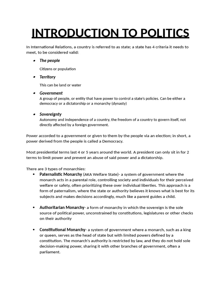 Introduction To Politics 1 | PDF