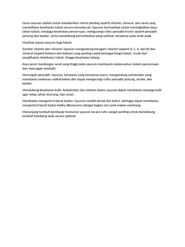 Guna Sayuran Adalah Untuk Memberikan Nutrisi Penting Seperti Vitamin | PDF