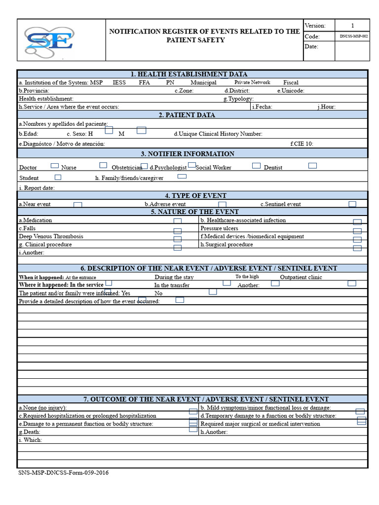 Patient Safety Event Notification Registration Form | PDF | Patient ...