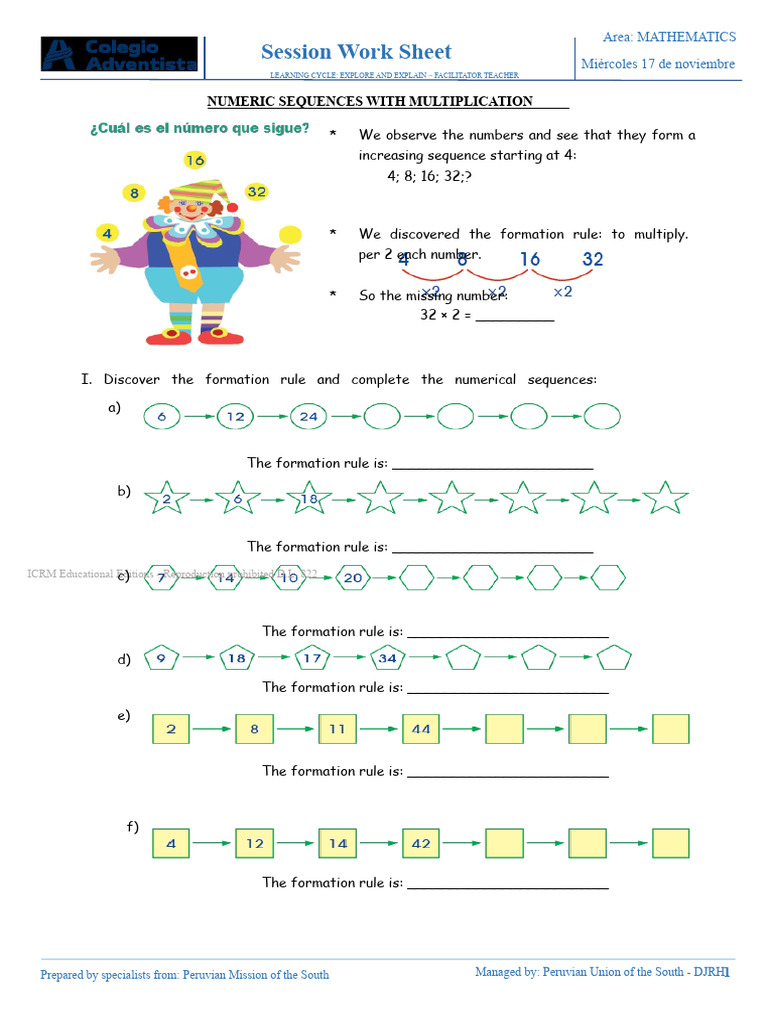 Numerical sequences with multiplication - Work sheet | PDF | Discrete Mathematics | Mathematics