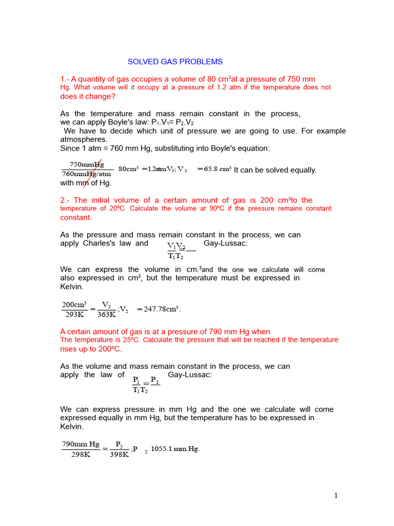 PHYSICAL CHEMISTRY Solved Problems of Ideal Gases | PDF | Mole (Unit) | Gases