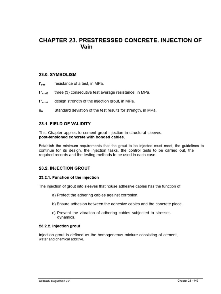 Chapter 23. Prestressed Concrete. Injection of Sheaths | PDF ...
