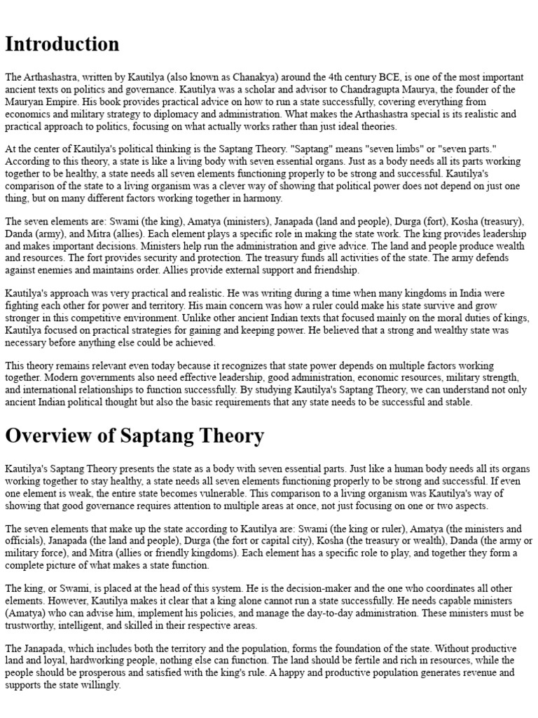 Introduction - Saptang Theory in Kautilya's Arthashastra | PDF