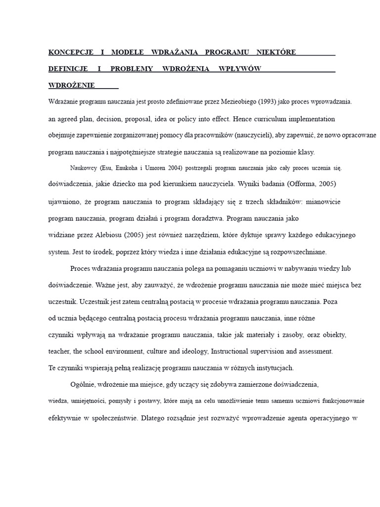 Wdrażanie I Definicja Programu Nauczania | PDF