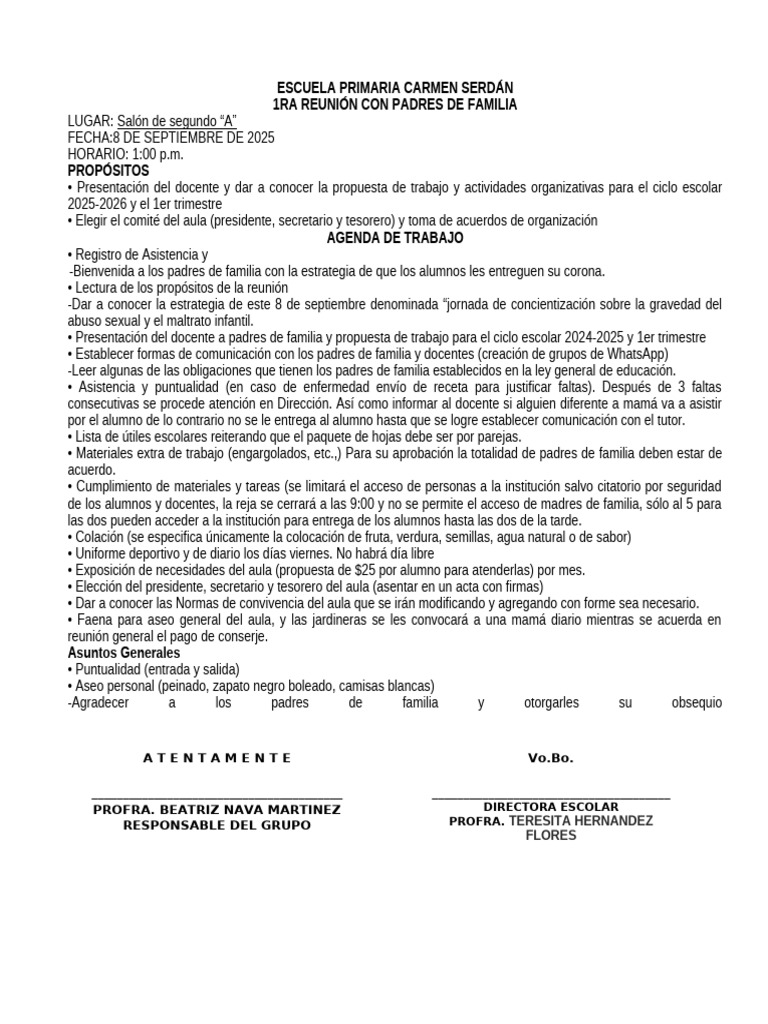 Reunión de Padres en Escuela Primaria | PDF | Juventud