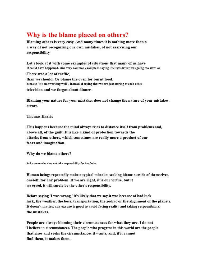 Why Is Blame Placed On Others? | PDF | Self Esteem | Anger