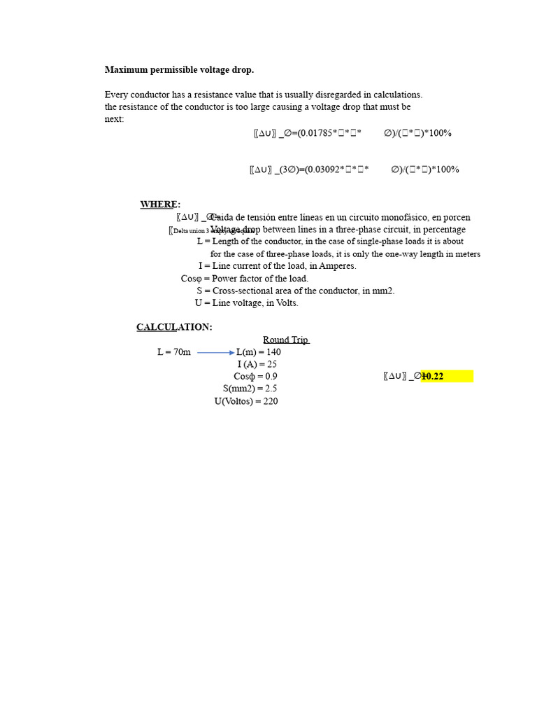 Calculation of Voltage Drop | PDF
