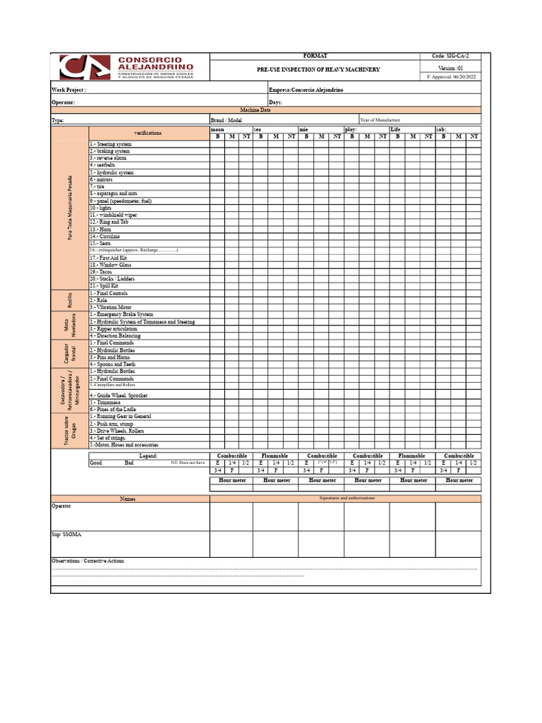 Pre-Use Inspection of Heavy Machinery | PDF | Steering | Automotive ...