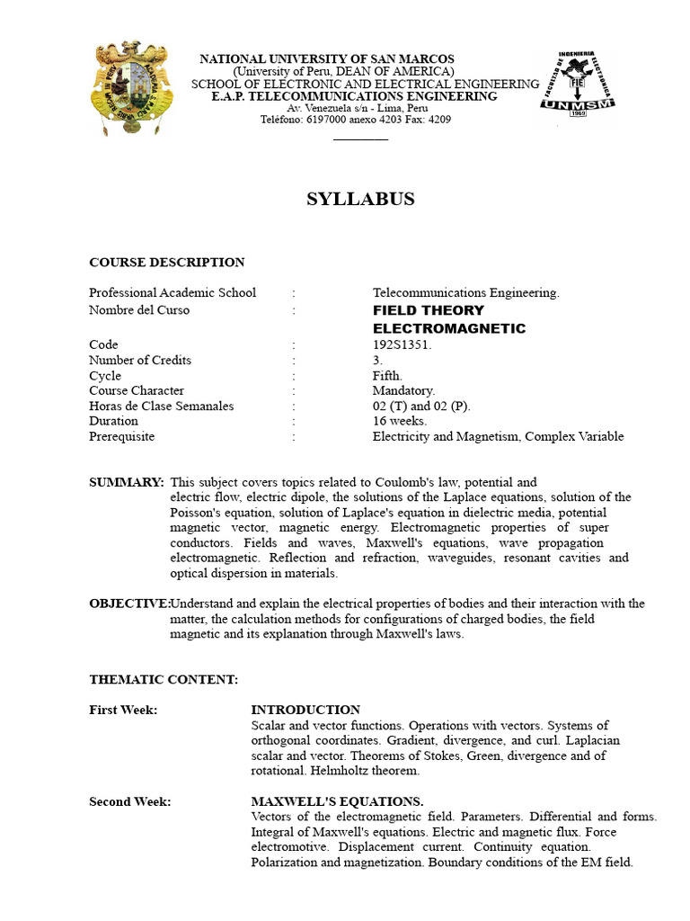 Syllabus 2020 - 2 - Theory of Electromagnetic Fields | PDF | Reflection ...