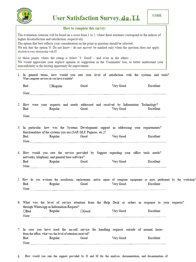IT User Satisfaction Survey | PDF | Customer Satisfaction