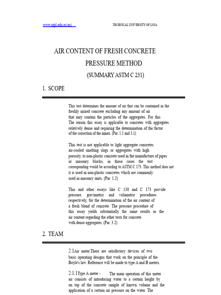 Air Content Testing in Fresh Concrete | PDF | Concrete | Pressure
