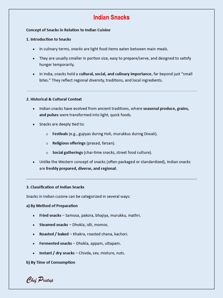 Indian Snacks - BCS - 3Rd Sem | PDF | Indian Cuisine | Chutney
