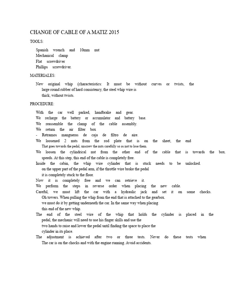 Change of Cable For A 2015 Matiz | PDF | Clutch | Mechanical Engineering