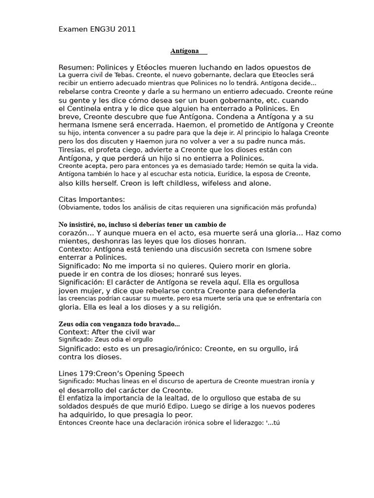 Notas Del Examen ENG3U 2011 | PDF