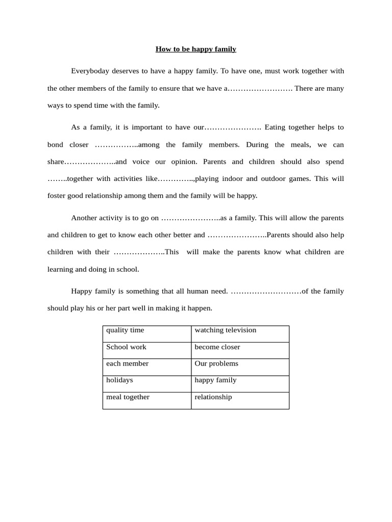 How To Be Happy Family Writing | PDF