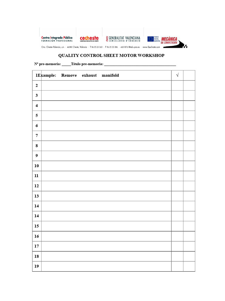 Quality Control Sheet | PDF