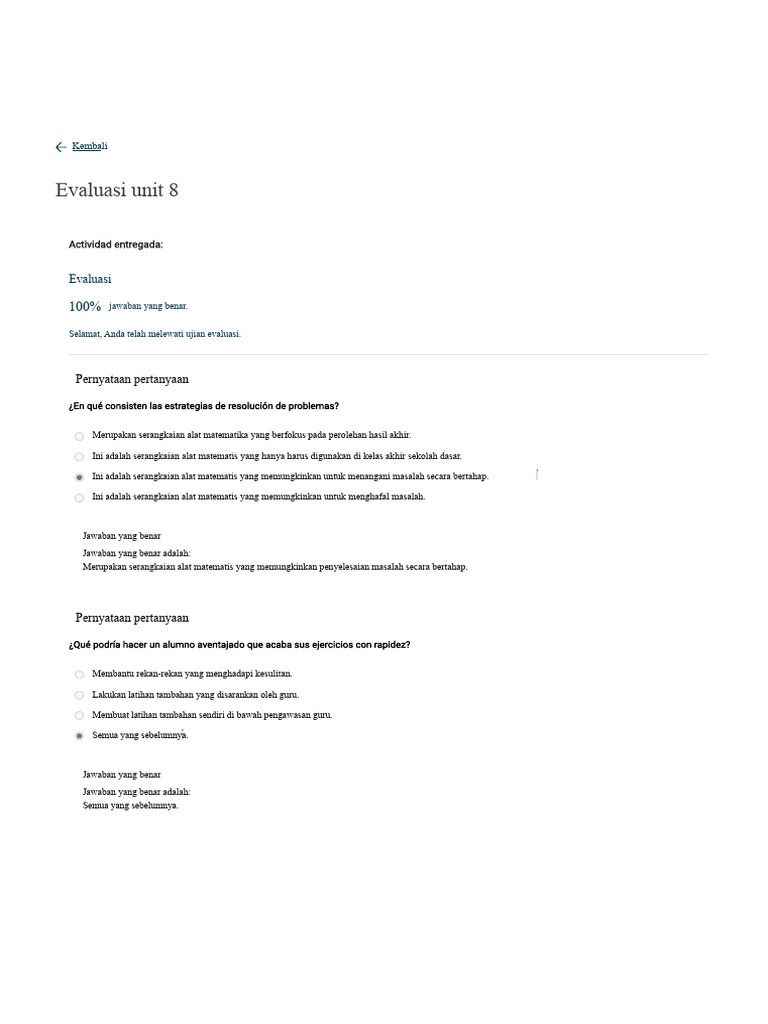 Evaluasi Unit 8 - Tinjauan Upaya | PDF