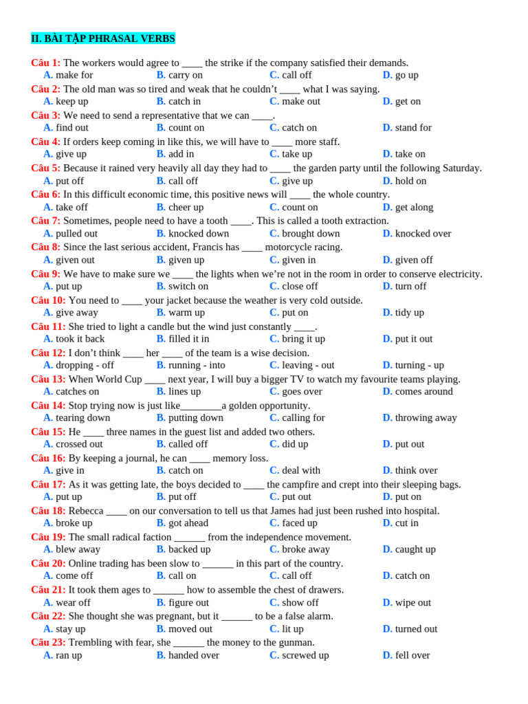 BÀI TẬP PHRASE VERB | PDF