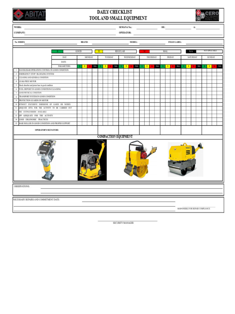 Daily Equipment Safety Checklist | PDF