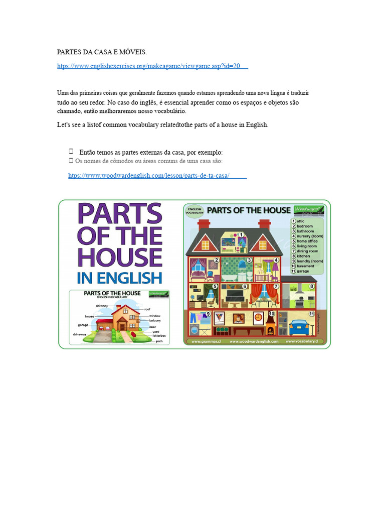 Partes da Casa e Móveis | PDF | Cama | Banheiro