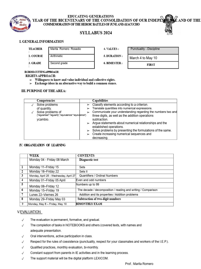 Second Grade Syllabus 2024 | PDF | God | Information