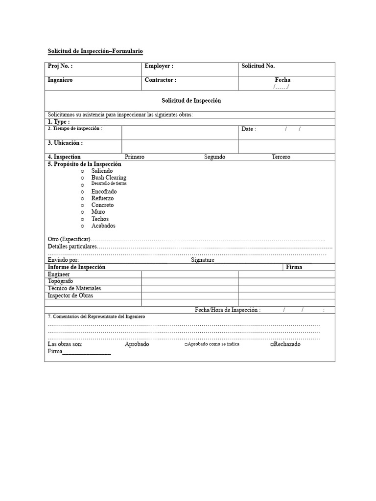 Solicitud de Inspección - Formulario | PDF