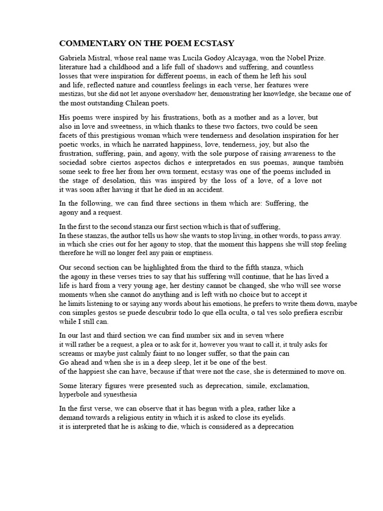Commentary on Mistral's "Ecstasy" Poem | PDF