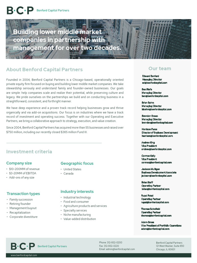 Benford Capital Partners Overview | PDF | Agriculture | Food Industry