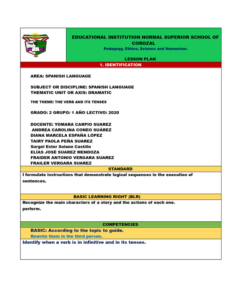 Spanish Language Lesson Plan | PDF | Grammatical Tense | Verb