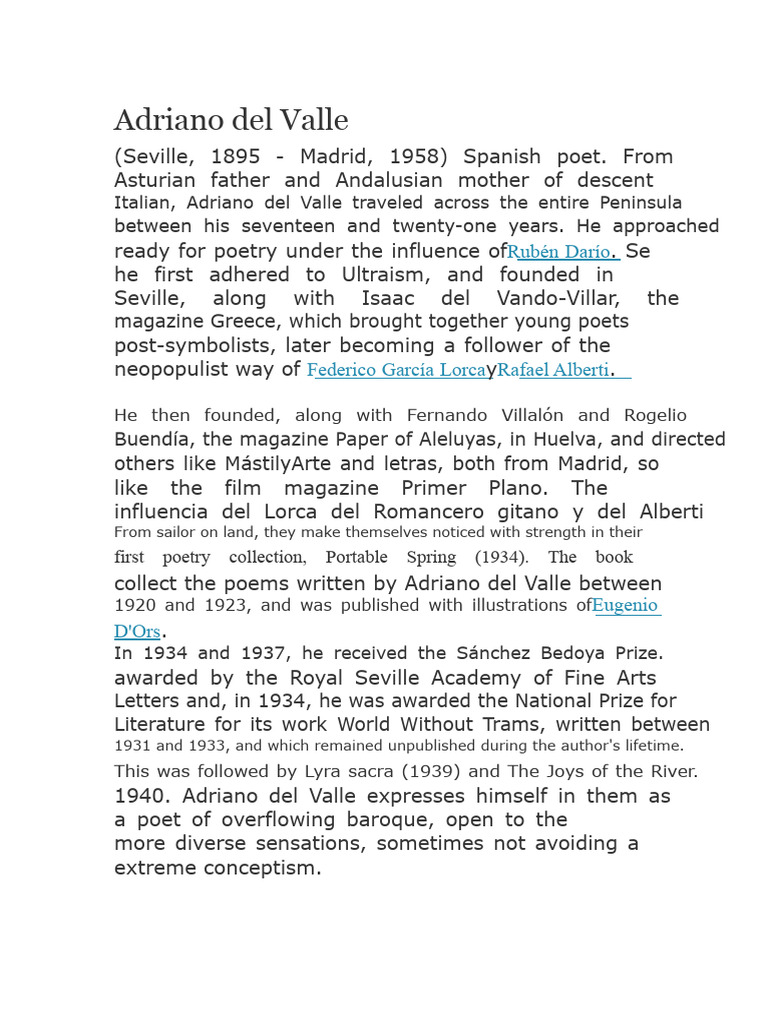Adriano del Valle: Spanish Poet Overview | PDF | Poetry
