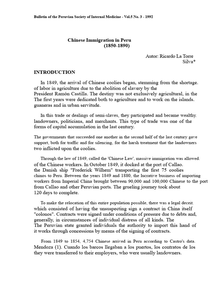 Chinese Immigration to Peru (1850-1890) | PDF | Peru | Slavery