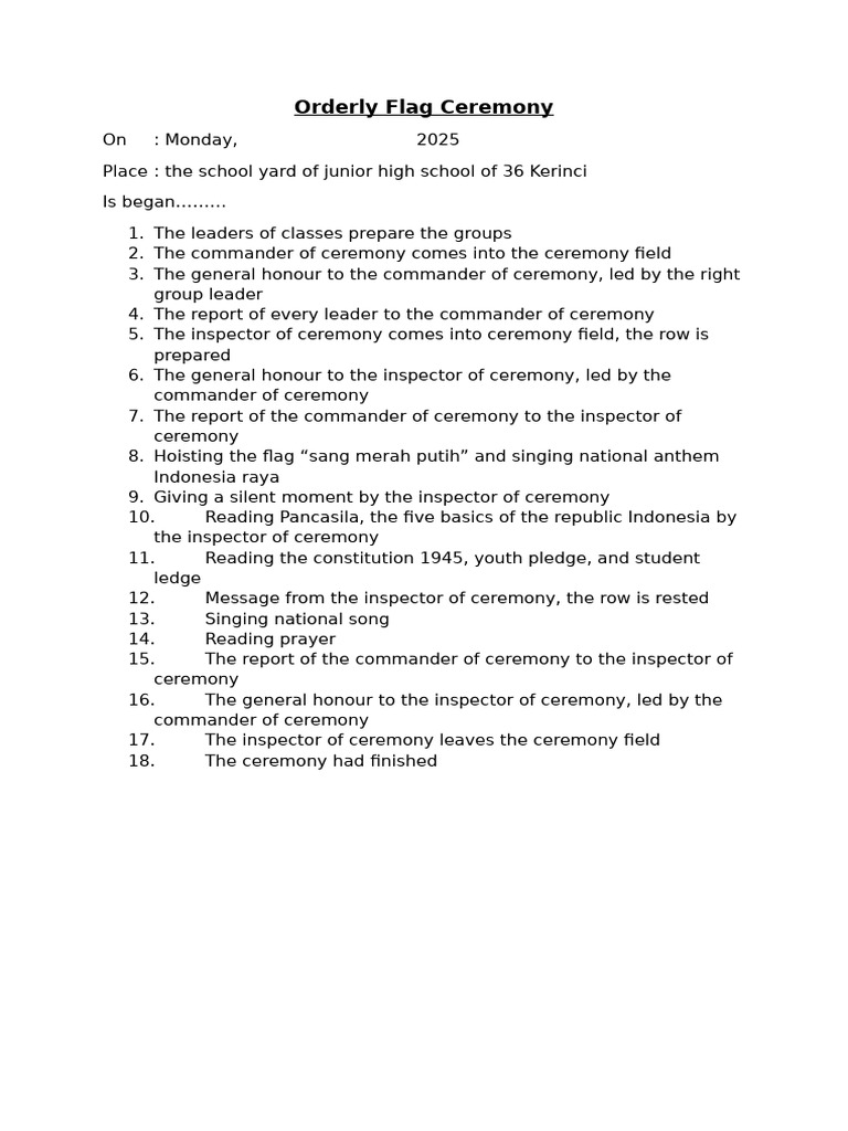 Orderly Flag Ceremony Procedure Guide | PDF