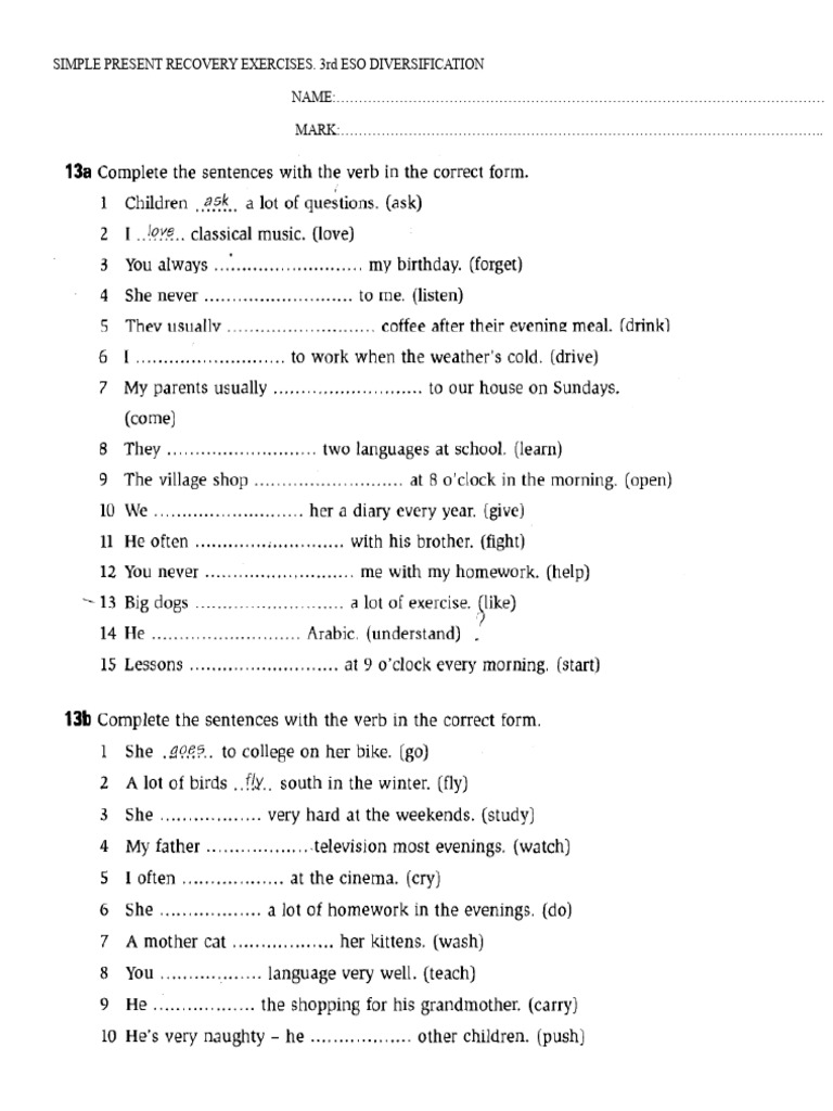 Simple Present Exercises PDF | PDF