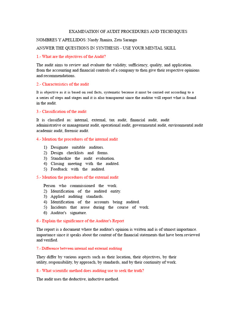 Audit Procedures and Techniques Overview | PDF | Audit | Financial Audit
