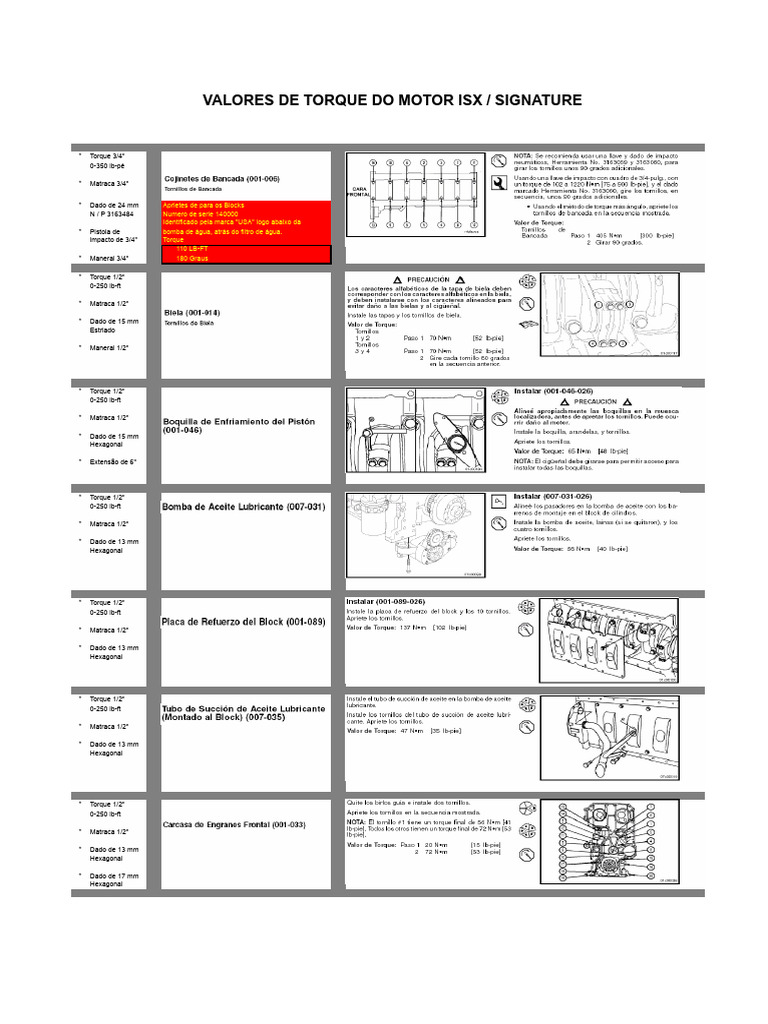 Torque do Motor ISX: Valores e Ferramentas | PDF