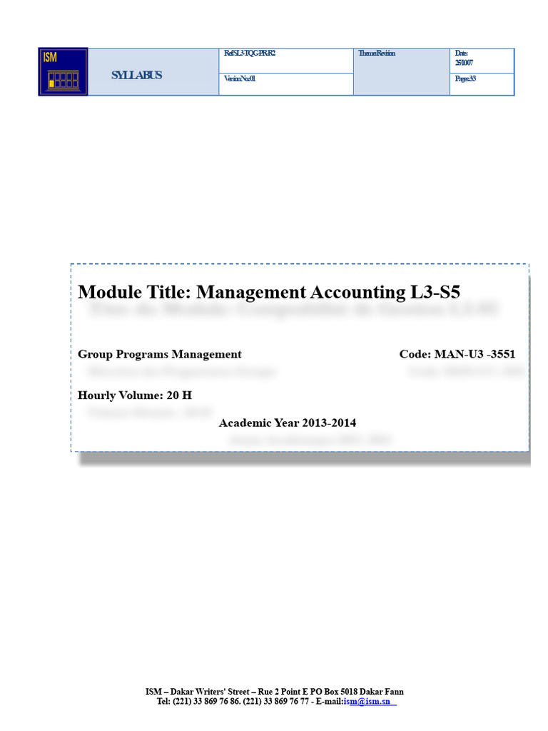Management Accounting Syllabus S5 L3 13-14 | PDF | Management ...