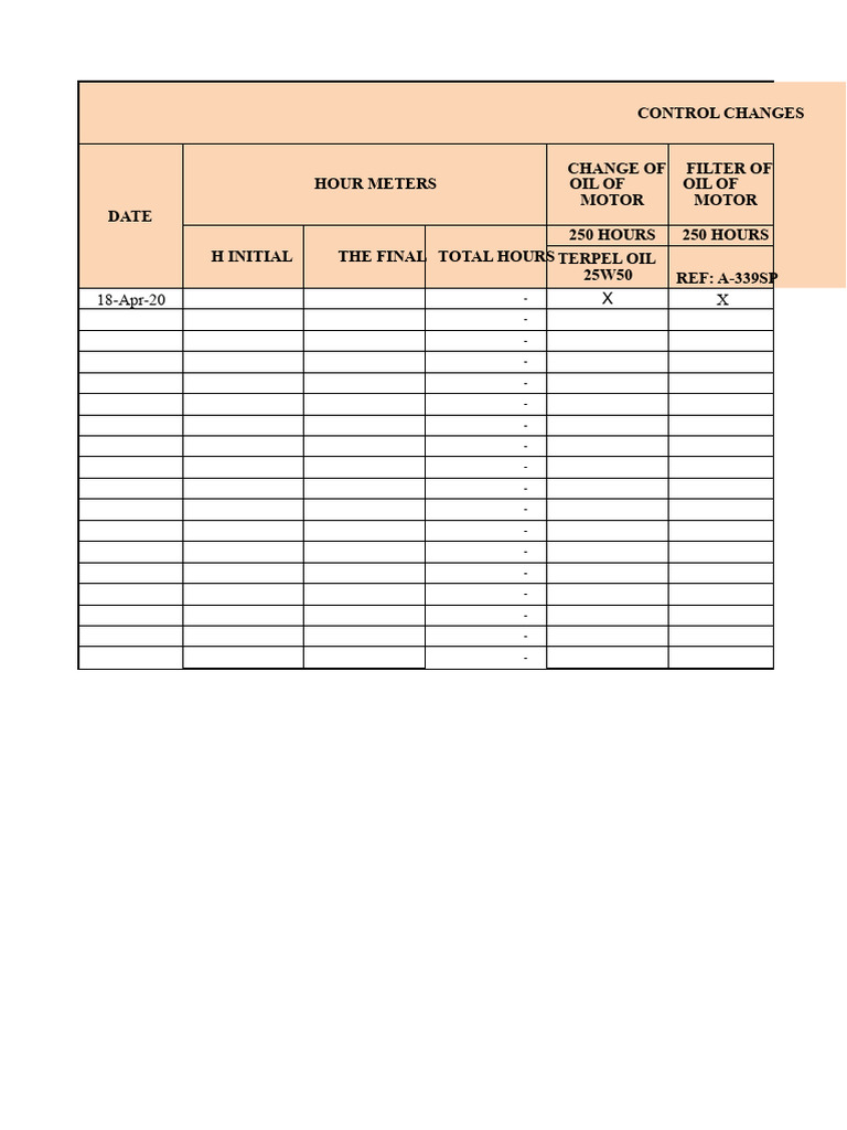 Oil and Filter Change Log for Equipment | PDF | Rotating Machines ...
