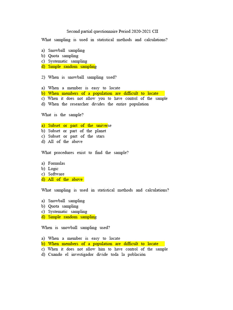 Second Partial Questionnaire Methodology of Research I | PDF | Sampling ...