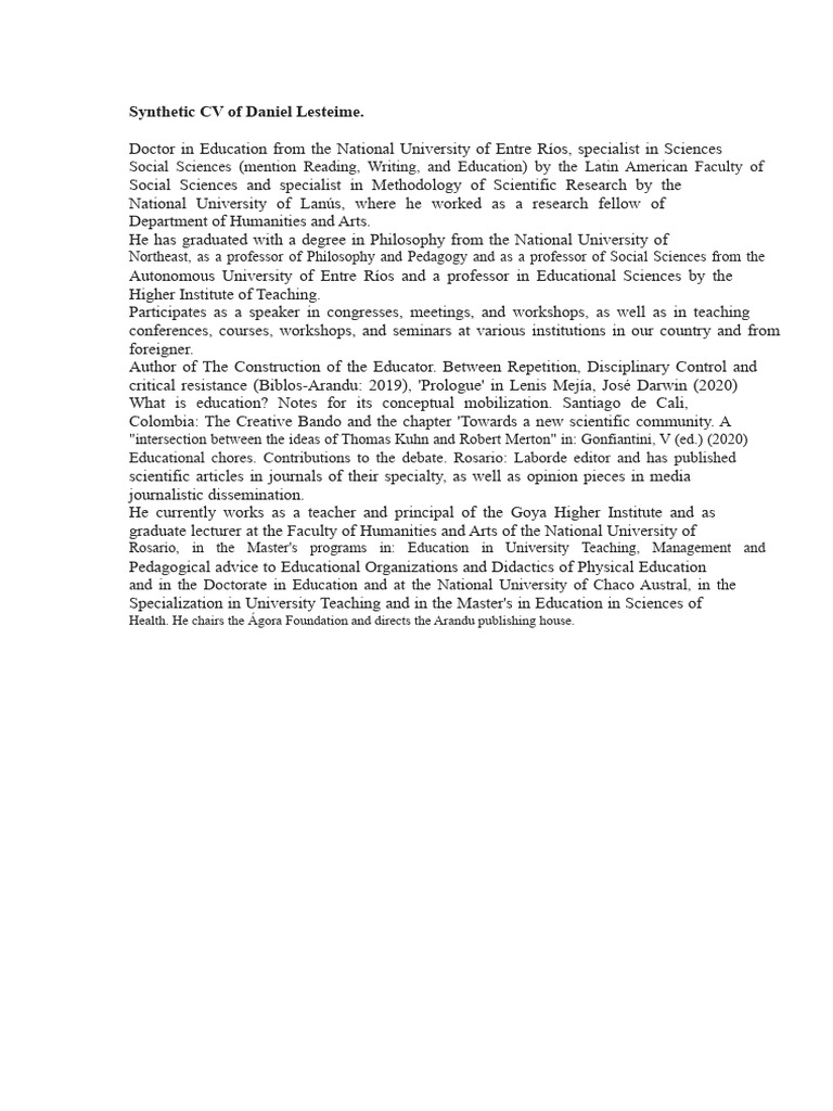 CV of Daniel Lesteime: Education Expert | PDF
