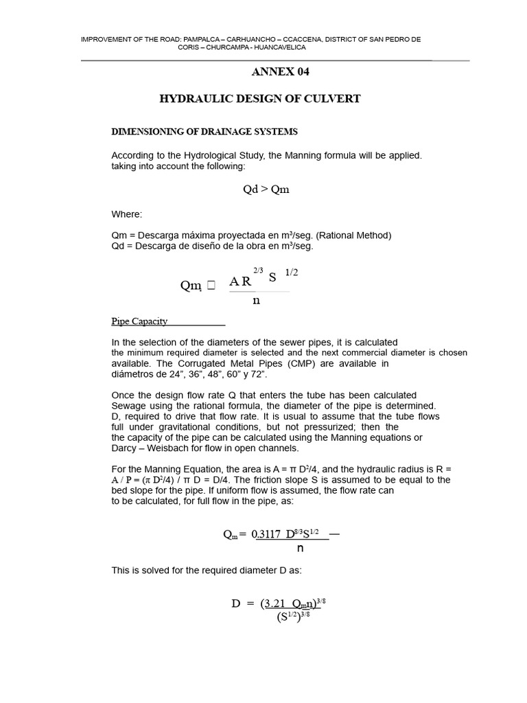Hydraulic Design of Culvert | PDF | Chemical Engineering | Continuum ...