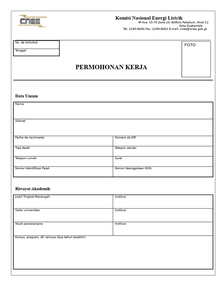 Permohonan Kerja di CNEE Guatemala | PDF