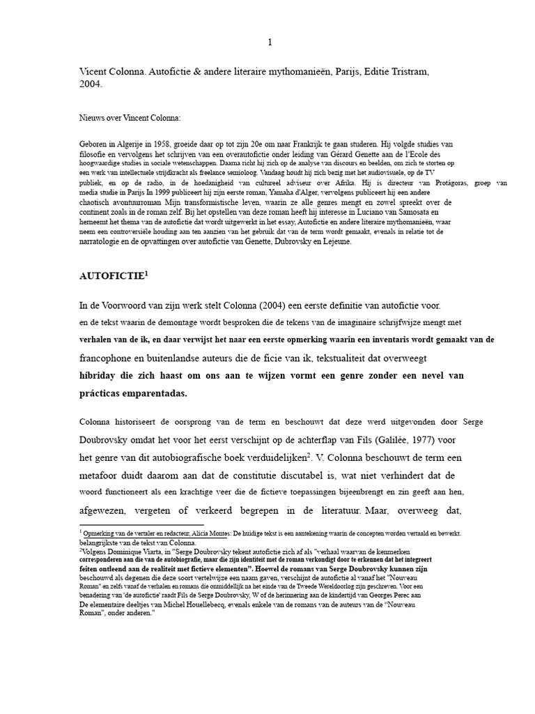 Colonna - Autofictie & Andere Mythomanieën | PDF